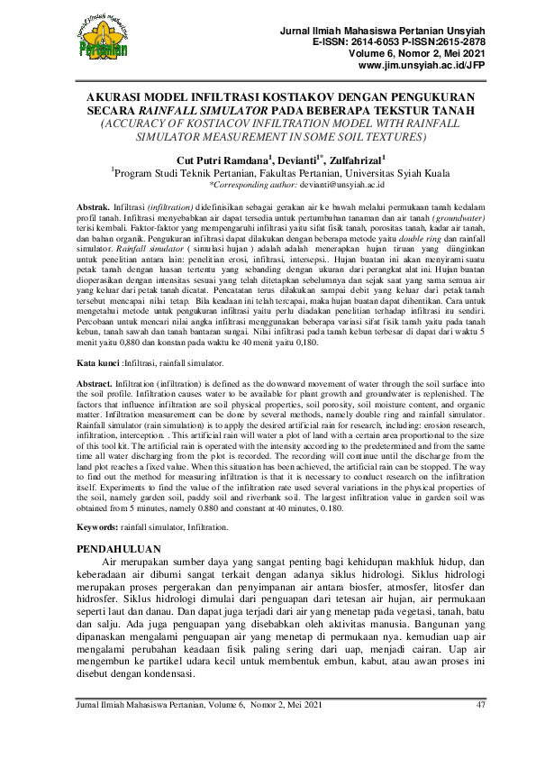 (PDF) Akurasi Model Infiltrasi KostiaKov Dengan Pengukuran Secara ...