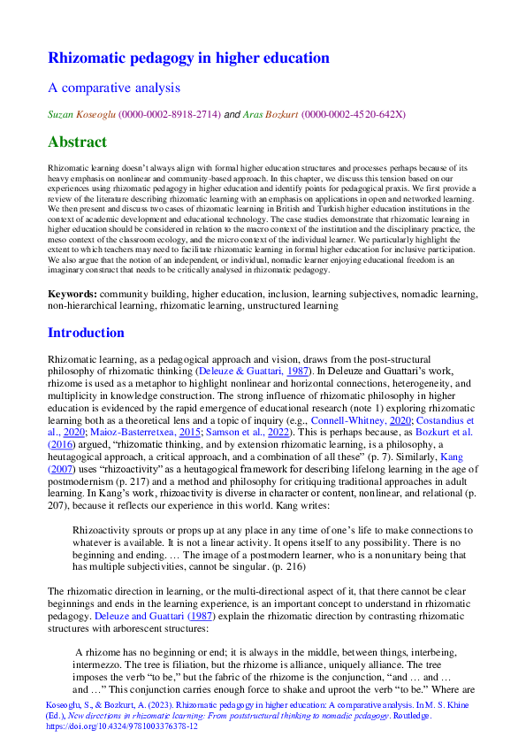 (PDF) Rhizomatic pedagogy in higher education: A comparative analysis