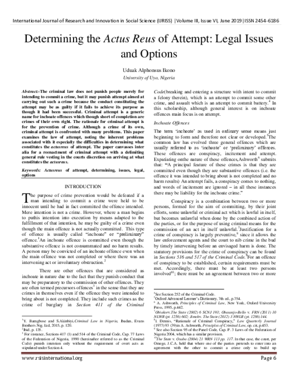 (PDF) Determining the Actus Reus of Attempt: Legal Issues and Options