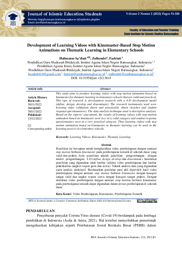 (PDF) Development of Learning Videos with Kinemaster-Based Stop Motion Animations on Thematic ...