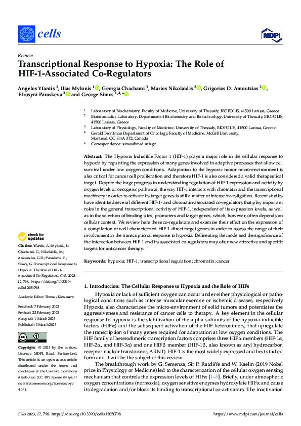 (PDF) Transcriptional Response to Hypoxia: The Role of HIF-1-Associated ...