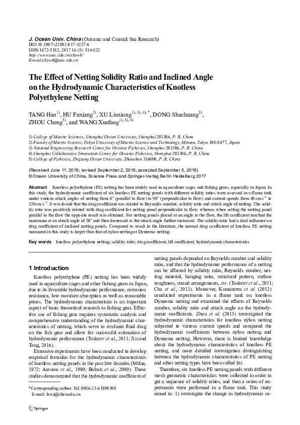 Pdf The Effect Of Netting Solidity Ratio And Inclined Angle On The Hydrodynamic