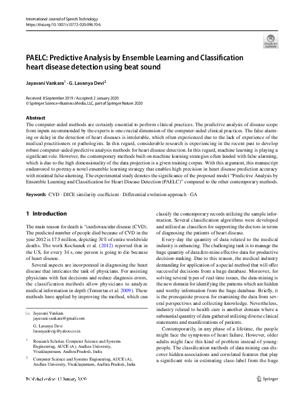 (PDF) PAELC: Predictive Analysis by Ensemble Learning and Classification heart disease detection ...