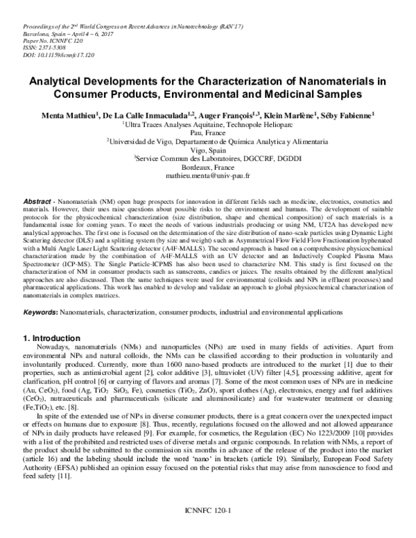 (PDF) Analytical Developments for the Characterization of Nanomaterials in Consumer Products ...