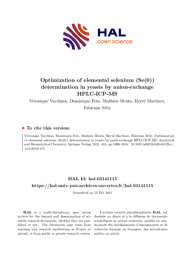 (PDF) Optimization of elemental selenium (Se(0)) determination in ...