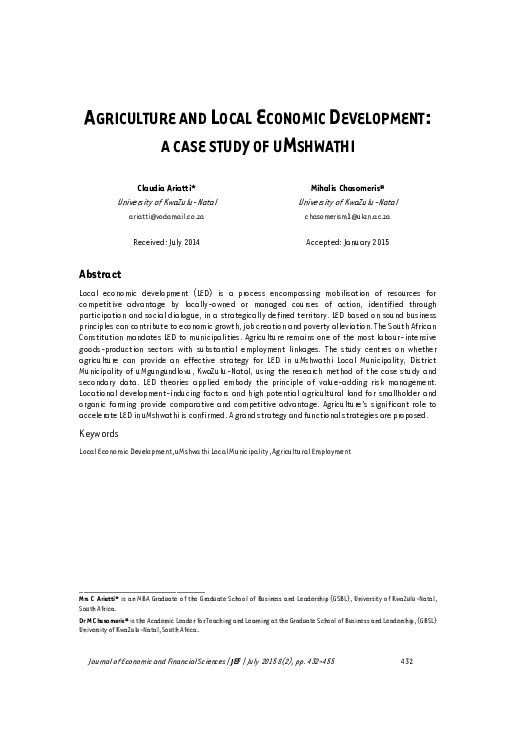 (PDF) Agriculture and local economic development: a case study of uMshwathi