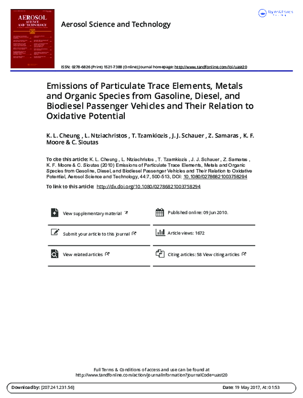 (PDF) Emissions of Particulate Trace Elements, Metals and Organic Species from Gasoline, Diesel ...