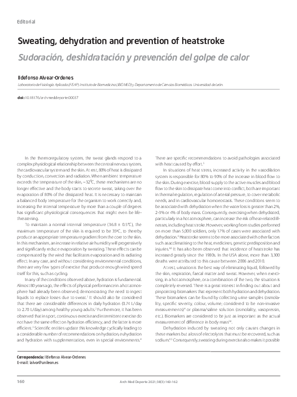 (PDF) Sweating, dehydration and prevention of heatstroke