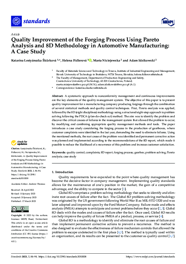 (PDF) Quality Improvement of the Forging Process Using Pareto Analysis and 8D Methodology in ...