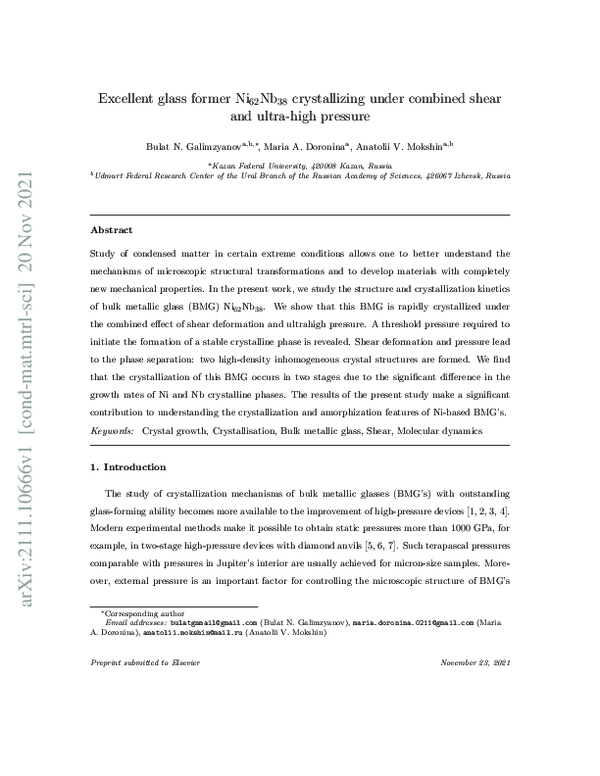 (PDF) Excellent glass former Ni62Nb38 crystallizing under combined ...