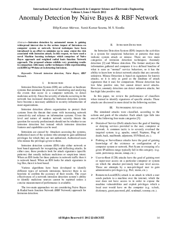 (PDF) Anomaly Detection by Naive Bayes & RBF Network