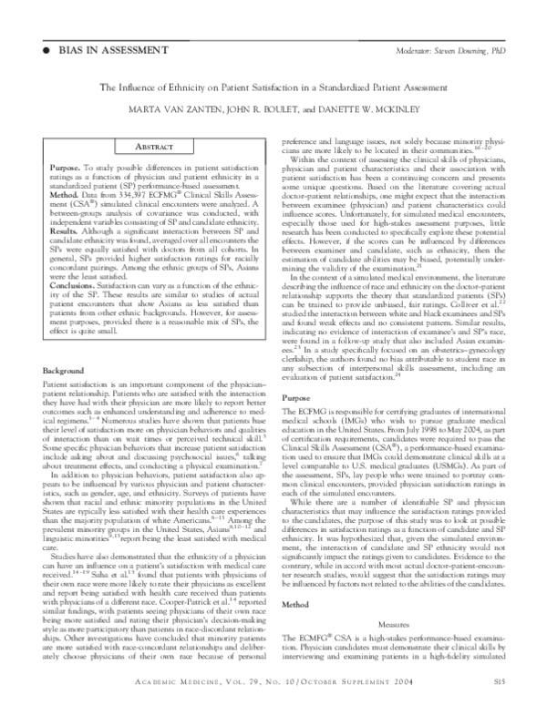 (PDF) The Influence of Ethnicity on Patient Satisfaction in a ...