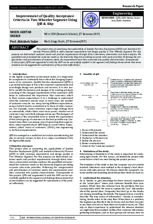 (PDF) Improvement of Quality Acceptance Criteria in Two-Wheeler Segment ...