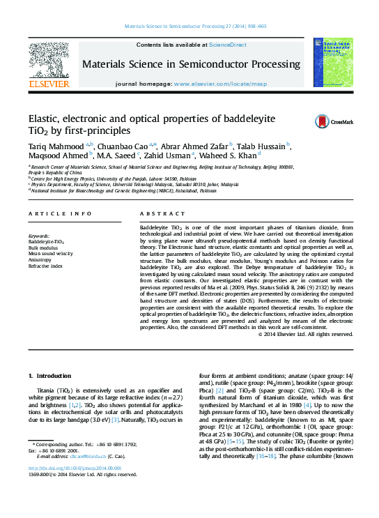 (PDF) Elastic, electronic and optical properties of baddeleyite TiO2 by ...
