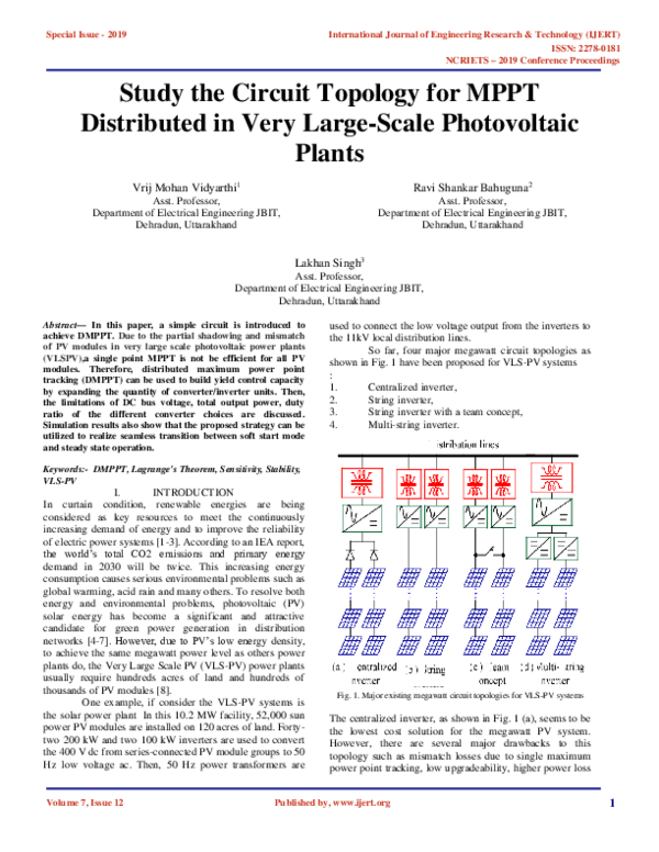 (PDF) Study the Circuit Topology for MPPT Distributed in Very Large-Scale Photovoltaic Plants