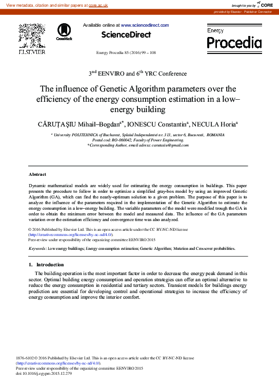 Pdf The Influence Of Genetic Algorithm Parameters Over The Efficiency Of The Energy