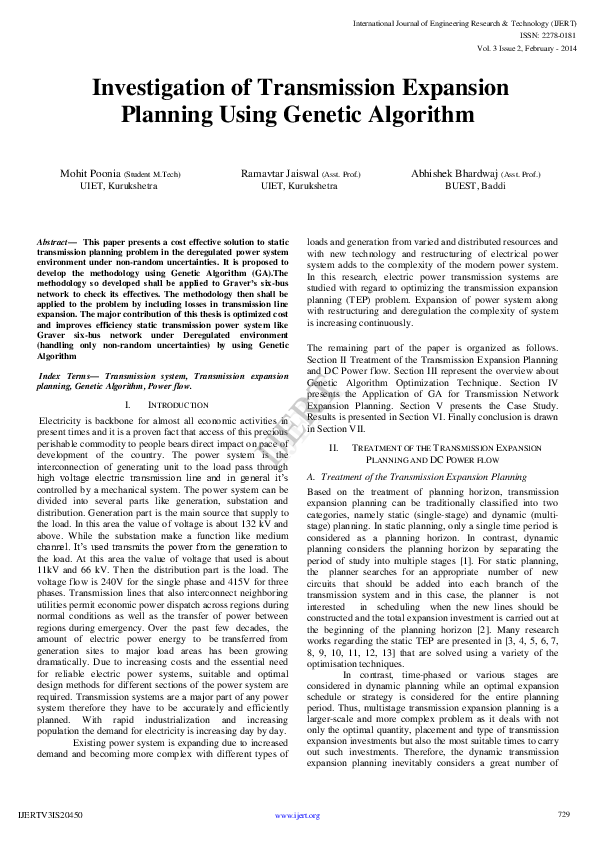 (PDF) Investigation of Transmission Expansion Planning Using Genetic Algorithm