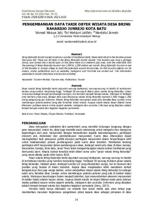 (PDF) Pengembangan Daya Tarik Obyek Wisata Desa Bring Rahardjo Junrejo ...
