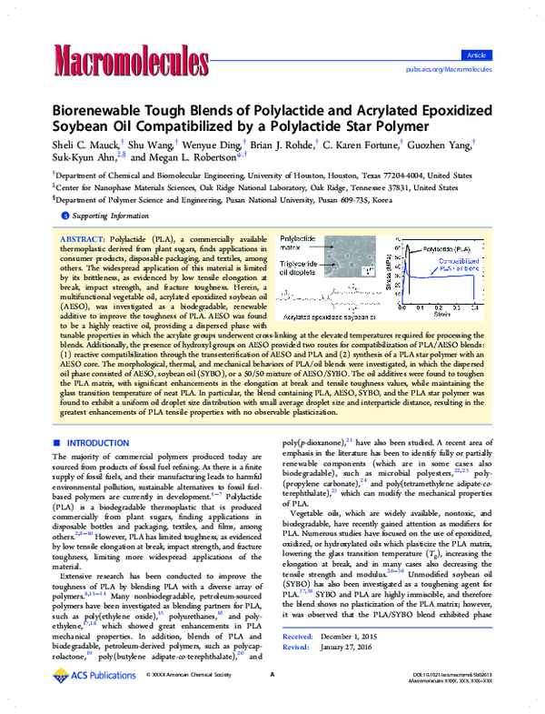 (PDF) Biorenewable Tough Blends of Polylactide and Acrylated Epoxidized ...