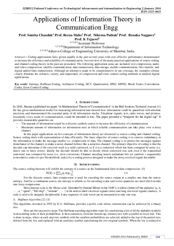 (PDF) Applications of Information Theory in Communication