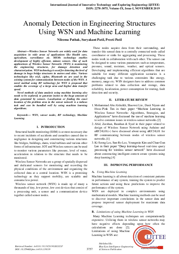 (PDF) Anomaly Detection in Engineering Structures using WSN and Machine Learning