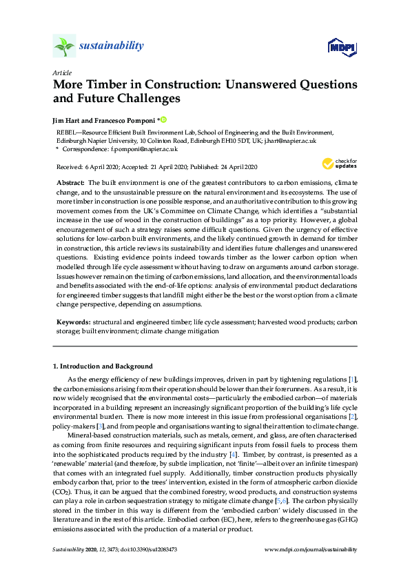 (PDF) More Timber in Construction: Unanswered Questions and Future ...