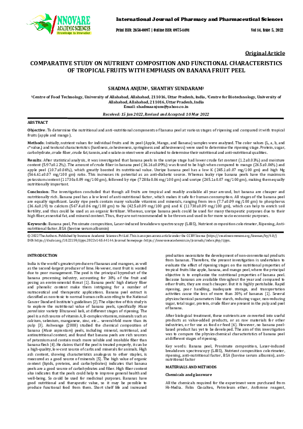 (PDF) COMPARATIVE STUDY ON NUTRIENT COMPOSITION AND FUNCTIONAL CHARACTERISTICS OF TROPICAL ...