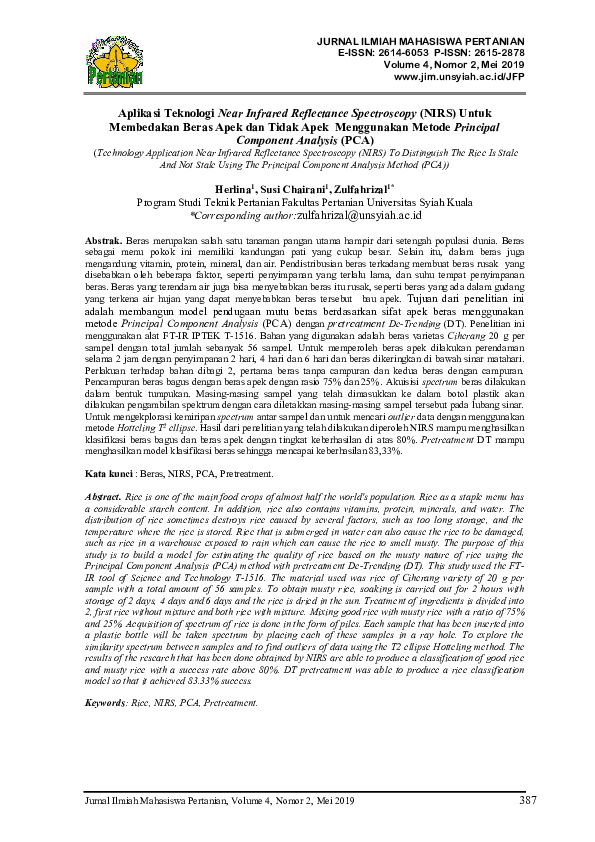 (PDF) Aplikasi Teknologi Near Infrared Reflectance Spectroscopy (NIRS) Untuk Membedakan Beras ...
