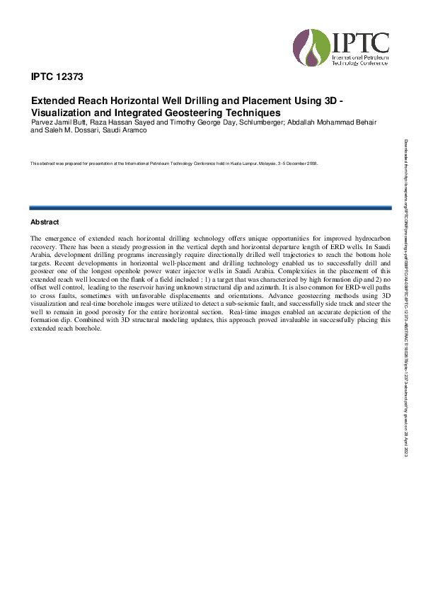 (PDF) Extended Reach Horizontal Well Drilling and Placement Using 3D ...