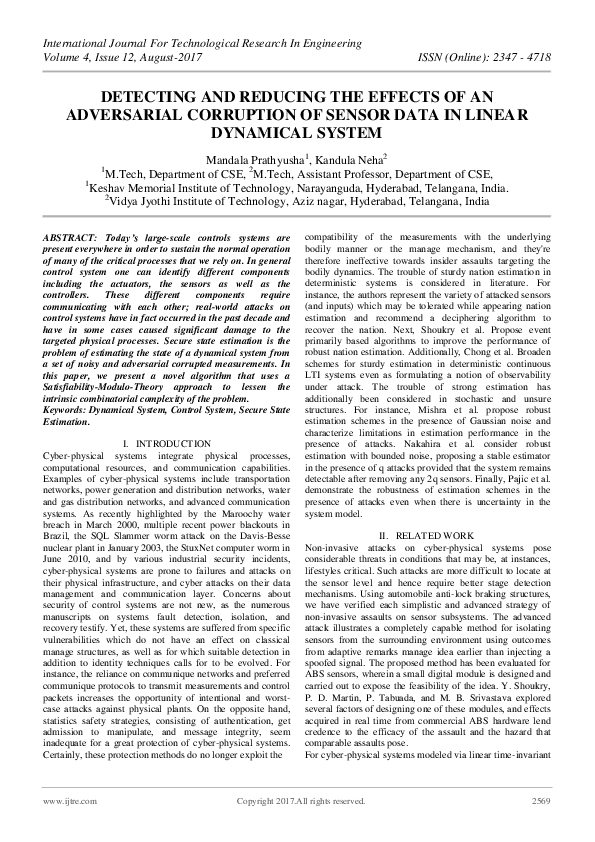 (PDF) Detecting and Reducing the Effects of an Adversarial Corruption of Sensor Data in Linear ...