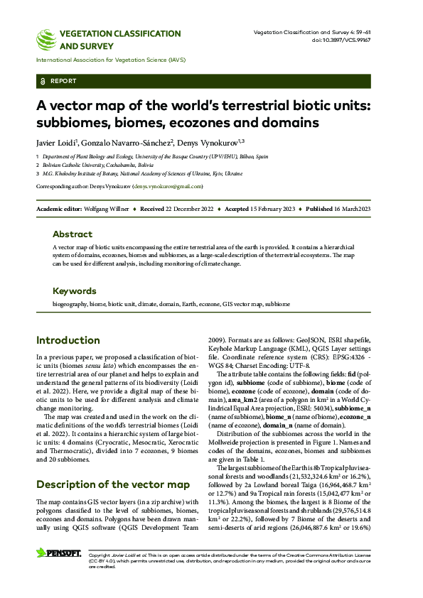 (PDF) A vector map of the world’s terrestrial biotic units: subbiomes ...