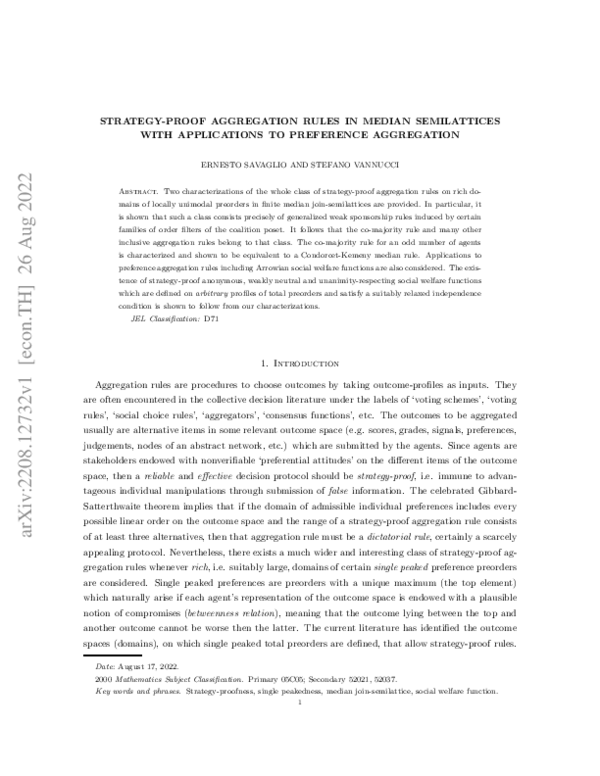 (PDF) Strategy-proof aggregation rules in median semilattices with ...
