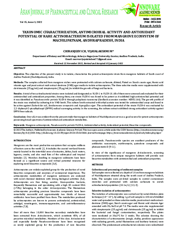 (PDF) TAXONOMIC CHARACTERIZATION, ANTIMICROBIAL ACTIVITY AND ANTIOXIDANT POTENTIAL OF RARE ...
