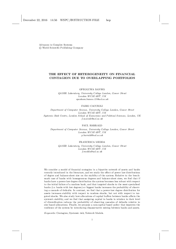 (PDF) The Effect of Heterogeneity on Financial Contagion Due to ...
