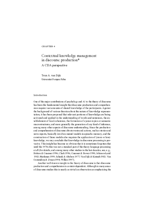 (PDF) Contextual knowledge management in discourse production