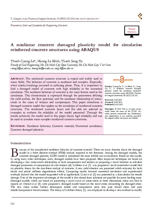 (PDF) A nonlinear concrete damaged plasticity model for simulation reinforced concrete ...