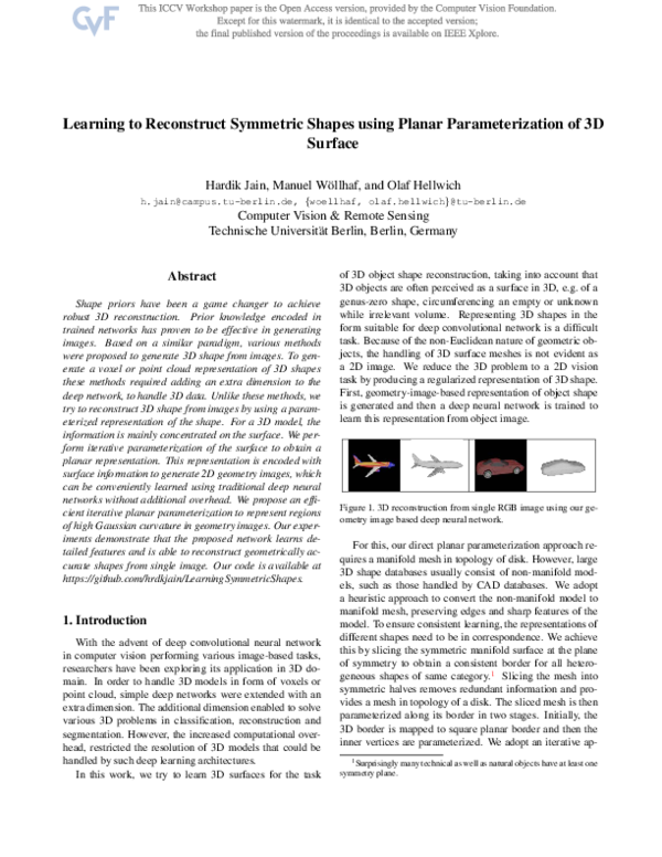 Pdf Learning To Reconstruct Symmetric Shapes Using Planar