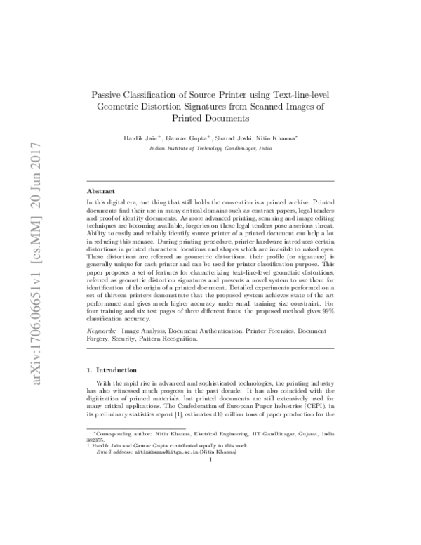 (PDF) Passive classification of source printer using text-line-level geometric distortion ...