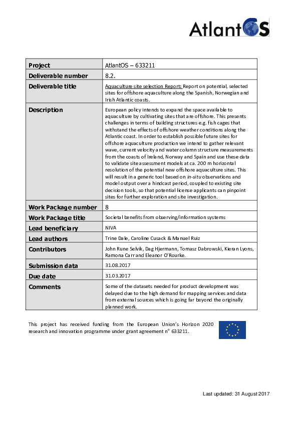 (PDF) Aquaculture site selection Report