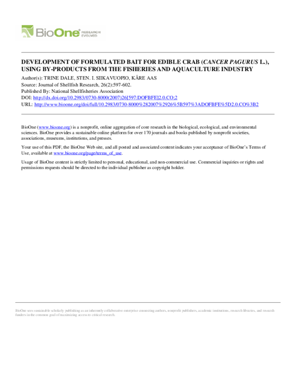 (PDF) Development of Formulated Bait for Edible Crab (Cancer Pagurus L ...
