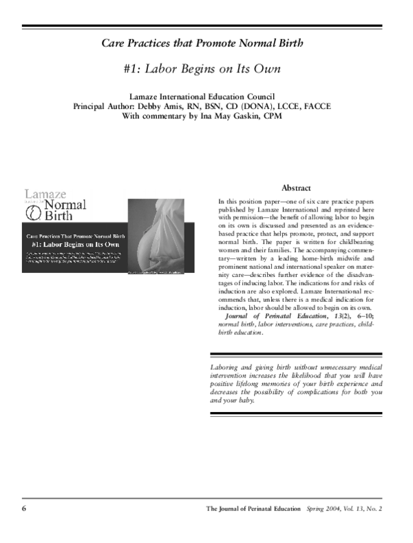 (PDF) Care Practices that Promote Normal Birth #1: Labor Begins on Its Own