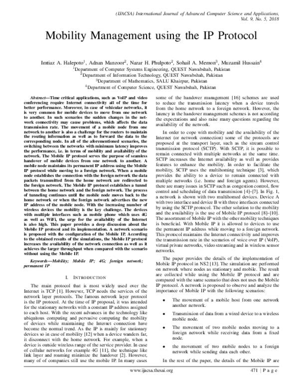 Pdf Mobility Management Using The Ip Protocol