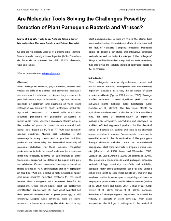 Pdf Update On Molecular Tools For Detection Of Plant Pathogenic