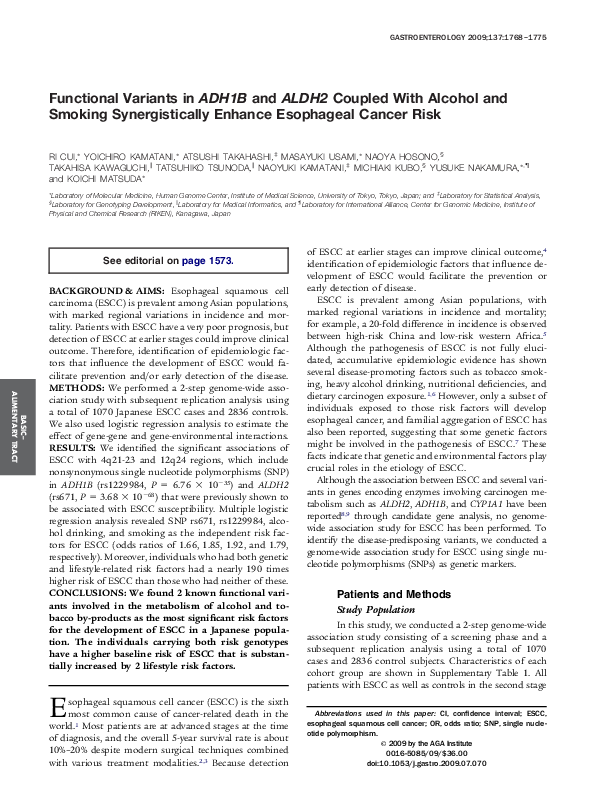 (PDF) Functional Variants in ADH1B and ALDH2 Coupled With Alcohol and ...