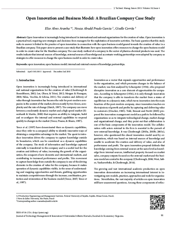 (PDF) Open Innovation and Business Model: A Brazilian Company Case Study