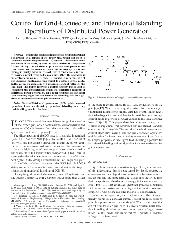 Pdf Control For Grid Connected And Intentional Islanding Operations