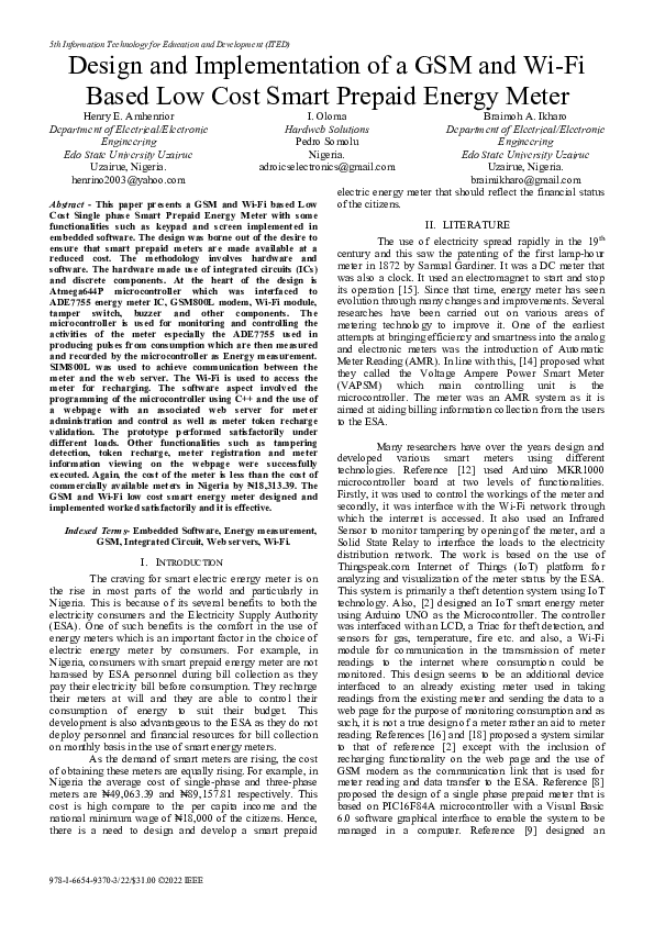 Pdf Design And Implementation Of A Gsm And Wi Fi Based Low Cost Smart Prepaid Energy Meter 