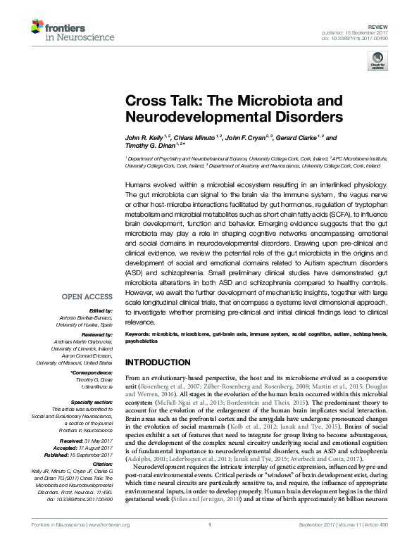 (PDF) Cross Talk: The Microbiota and Neurodevelopmental Disorders | Chiara Minuto - Academia.edu