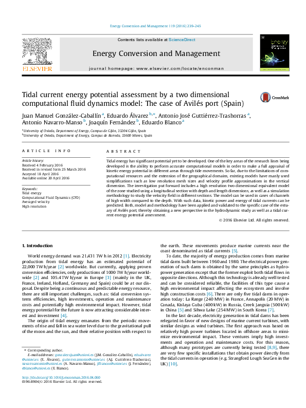 (PDF) Tidal current energy potential assessment by a two dimensional computational fluid ...