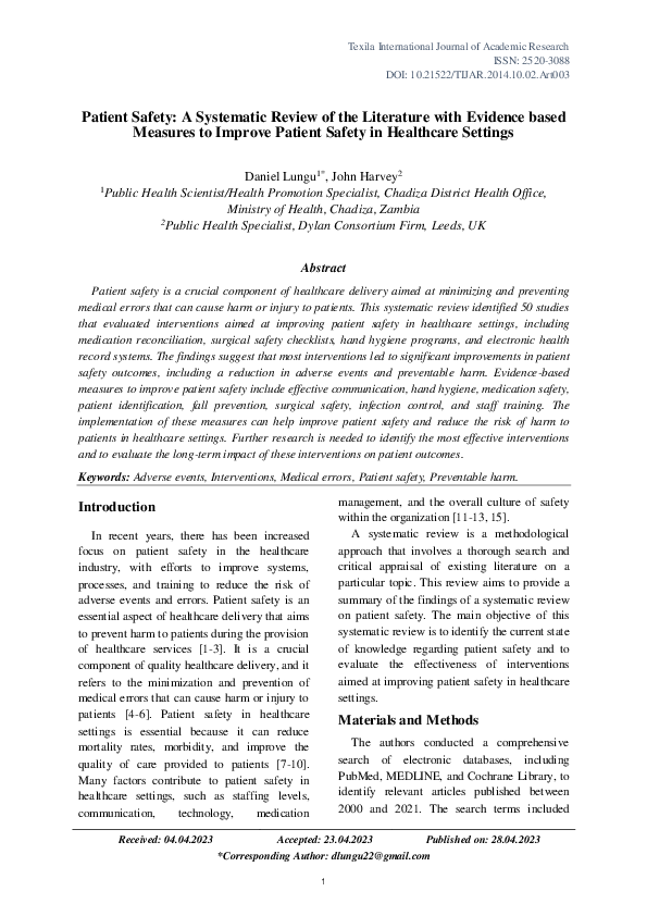 (PDF) Patient Safety: A Systematic Review of the Literature with ...